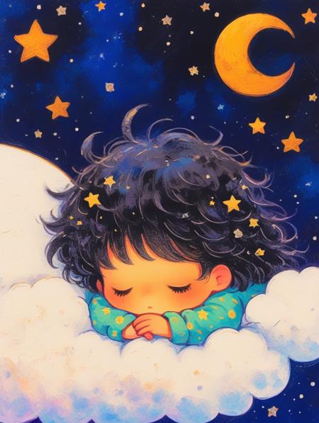 【Storybook Lora】 Dreamy blue purple hand-drawn style, oil painting stick style XL - v1.0 ...