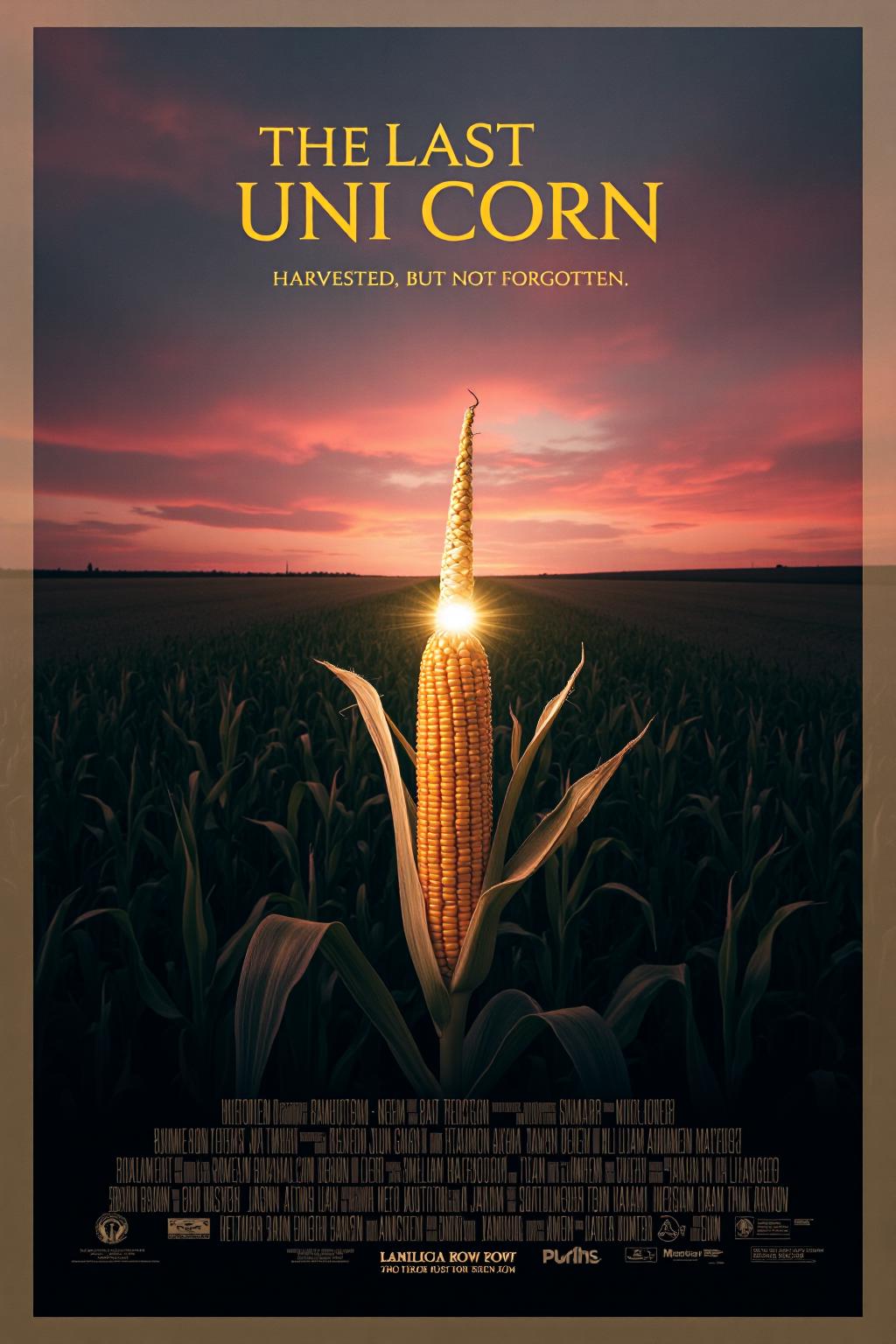 Movie poster for "The Last Uni Corn," showing a single cob of corn ...