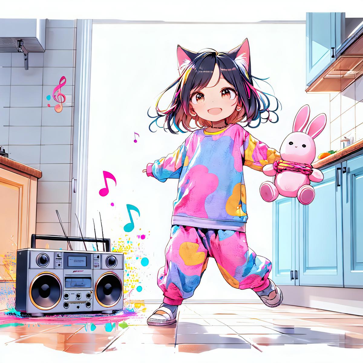 A Woman Is Holding A Pink Toy In A Kitchen With A Boom Boomer And A ...