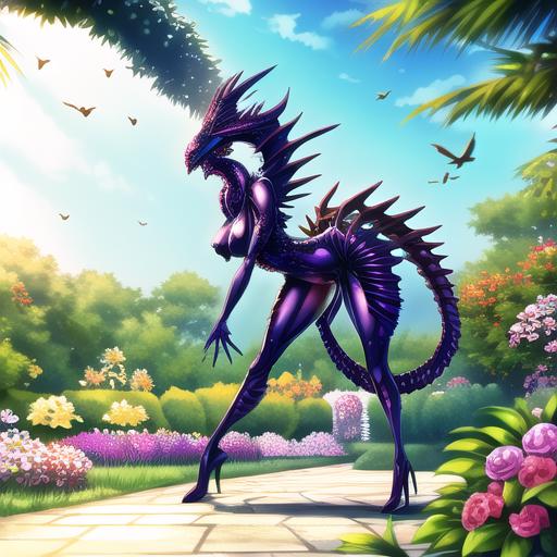 Sexy Xenomorph Queen Playing In A Garden Images Generated With Ai