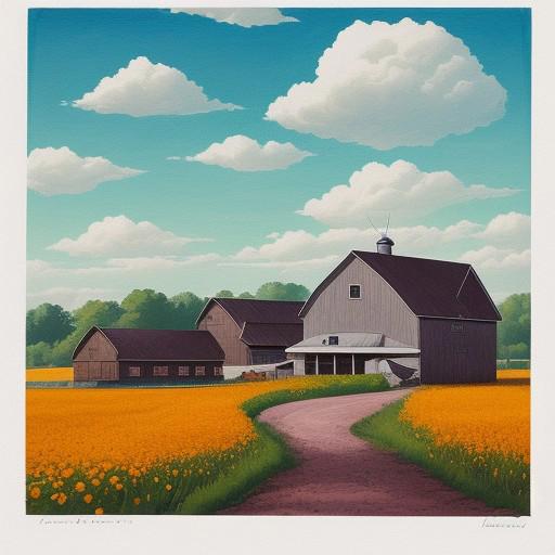 AI Image Creation A farm. Ink. orange and purple and whit - AIEasyPic