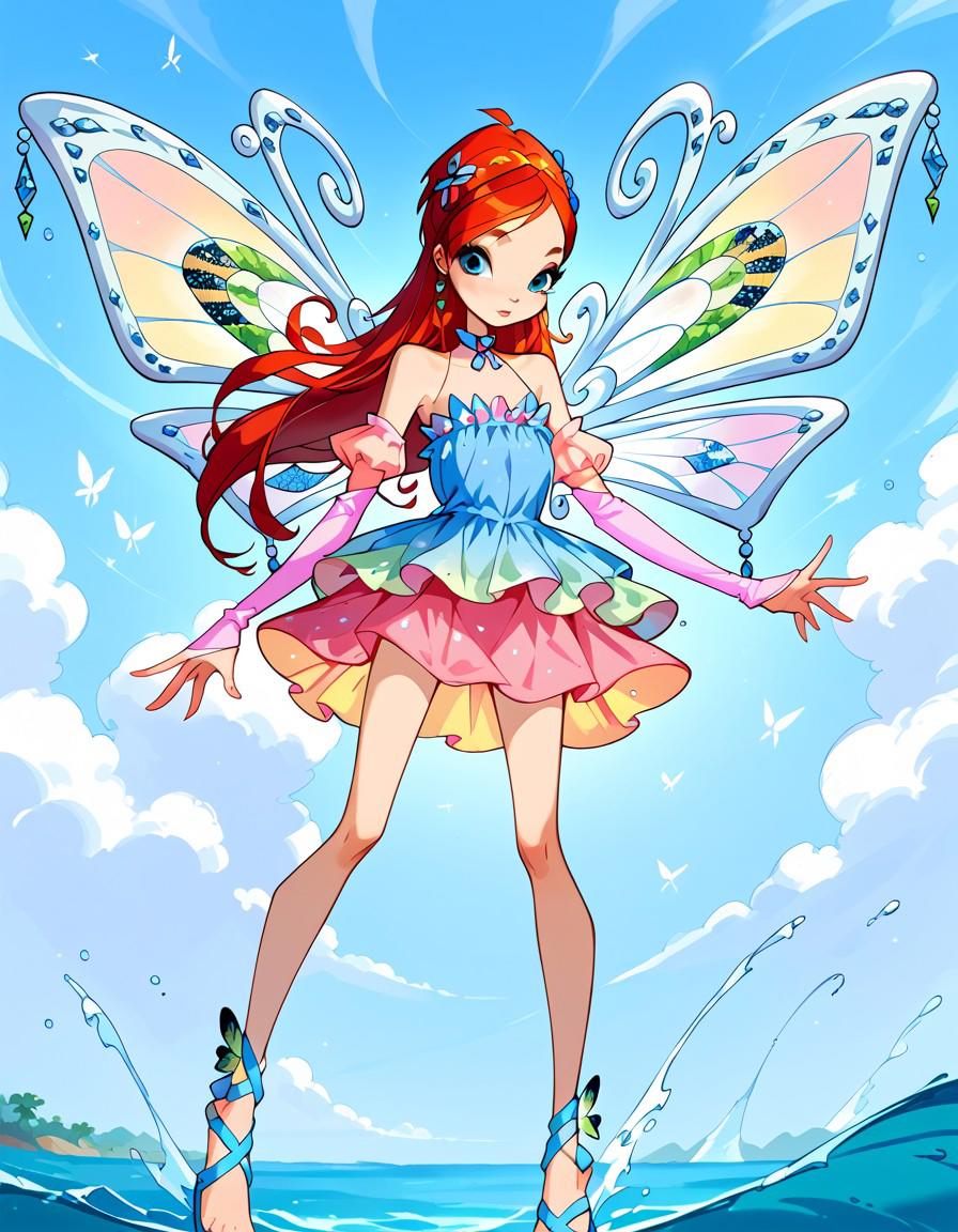 Faerie Girl In Water With Wings Flying Over Her Head | Civitai