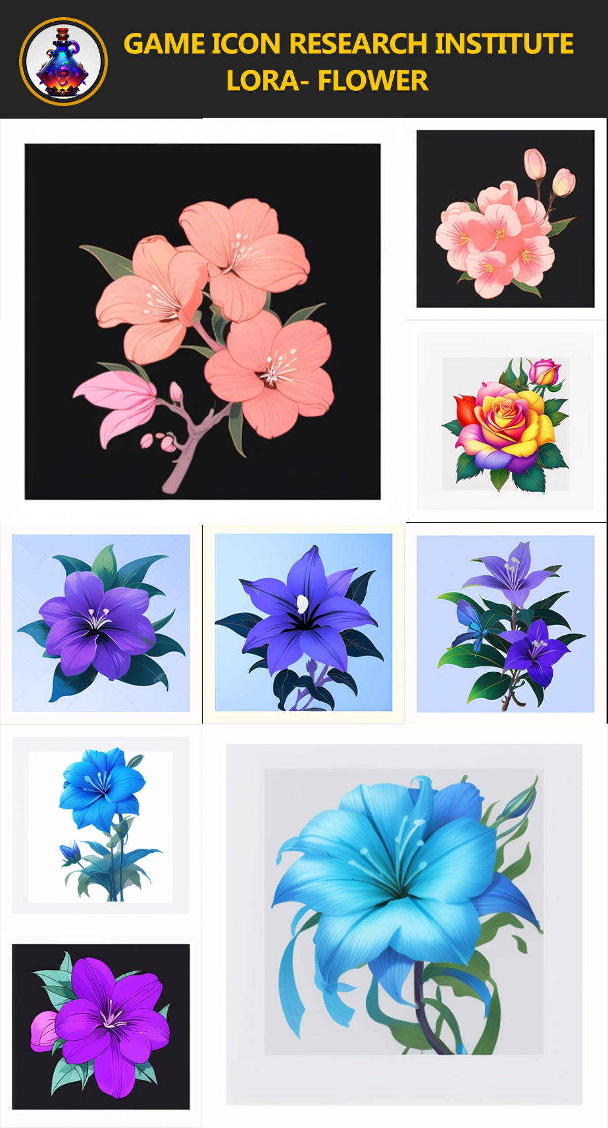 GameIconResearch_Flower_Lora.safetensors - v1.0 | Stable Diffusion LoRA | Civitai