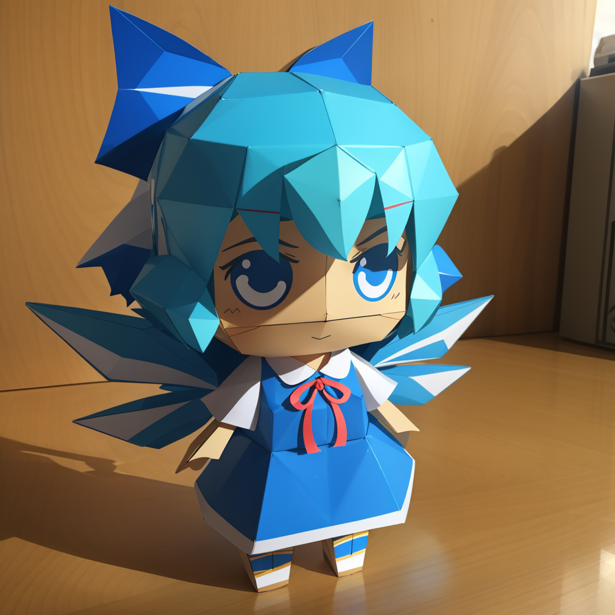 Full body papercraft of chibi tanned cirno images generated with AI