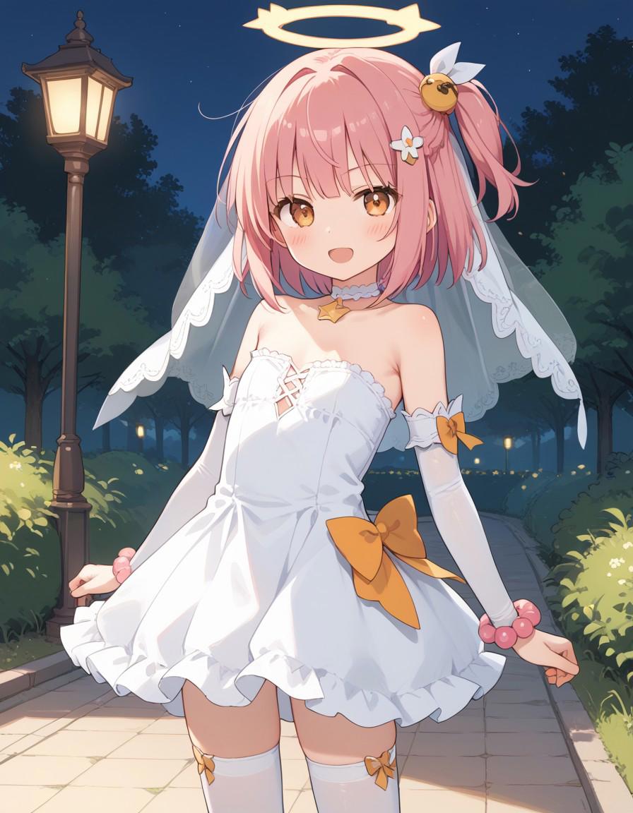 Illustration Of A Girl Dressed As A Bride In Front Of A Street Light | Civitai