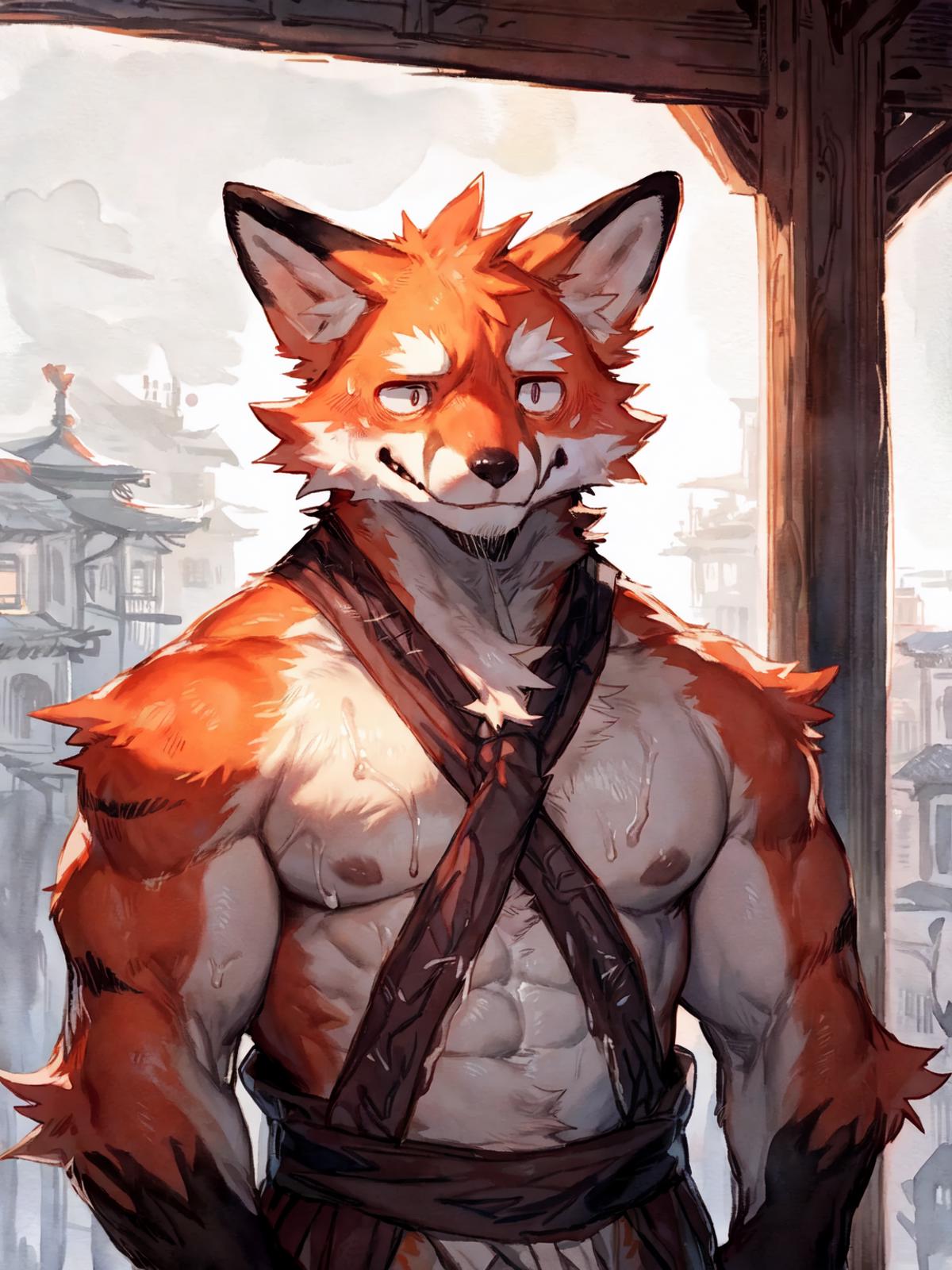 AI Image Creation furry,male,anthro fox,fluffy muscle,Thin - AIEasyPic