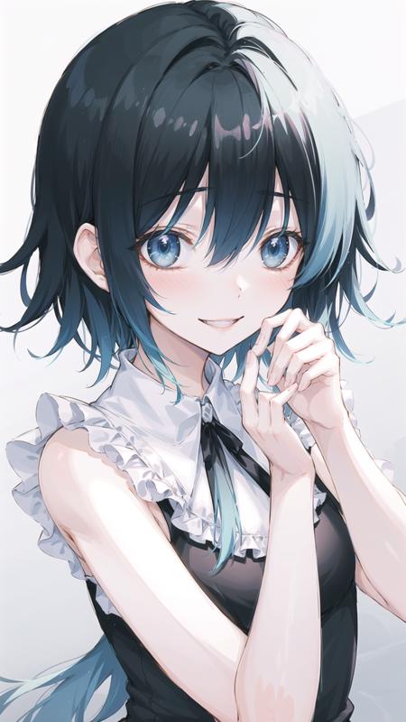 AI Image Creation 1girl, aqua_background, bangs, blue_back - AIEasyPic