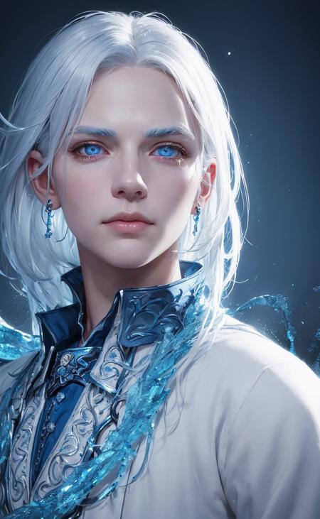 AI Image Creation (Icy), blue eyes, white hair, blue backg - AIEasyPic