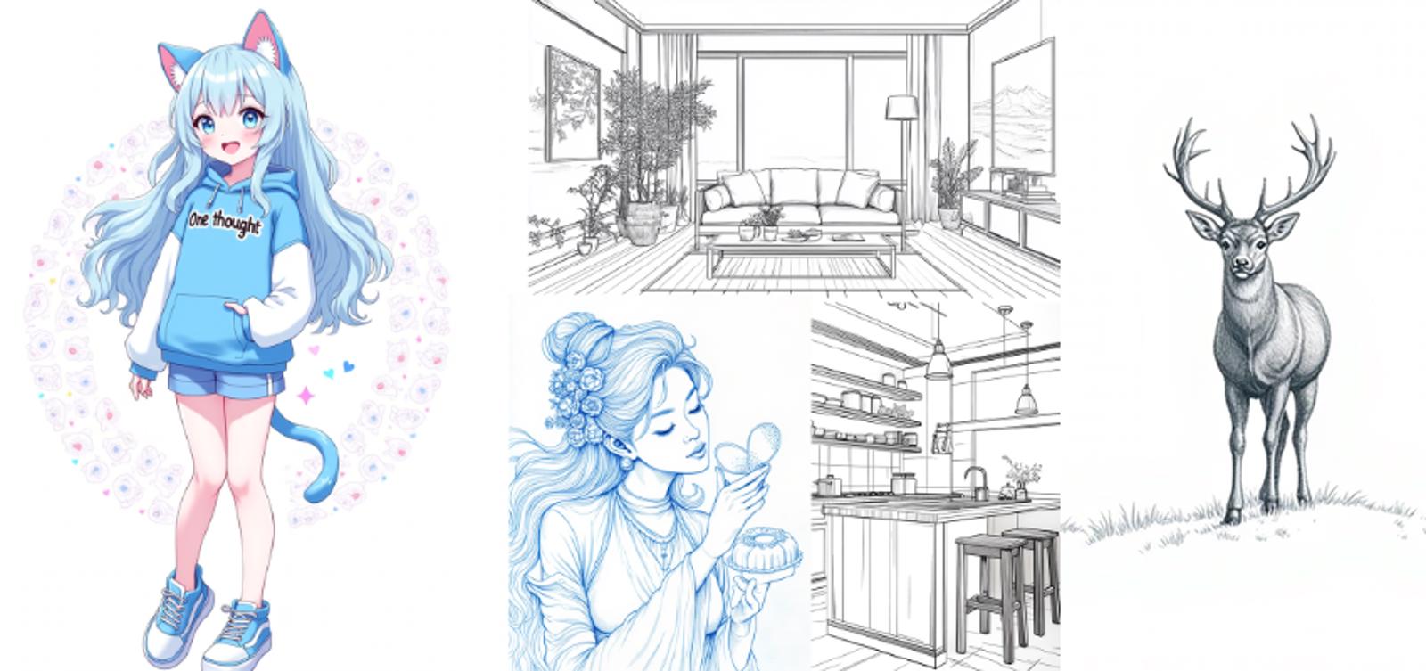 How to create, line drawing illustrations using flux film Lora-Raw ...