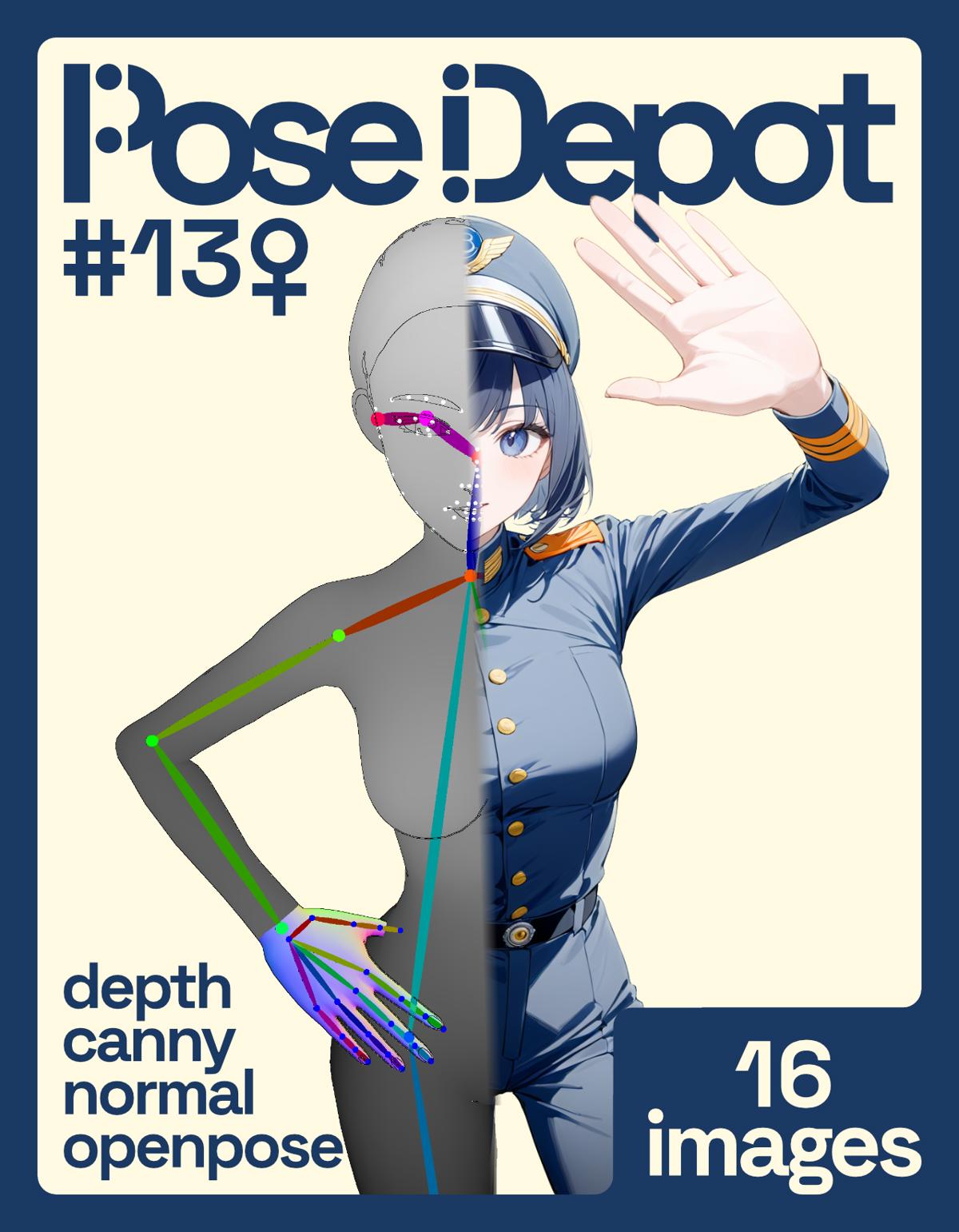 [OpenPose + Depth + Canny + Normal] Pose Depot #13F: Salute - Pose ...