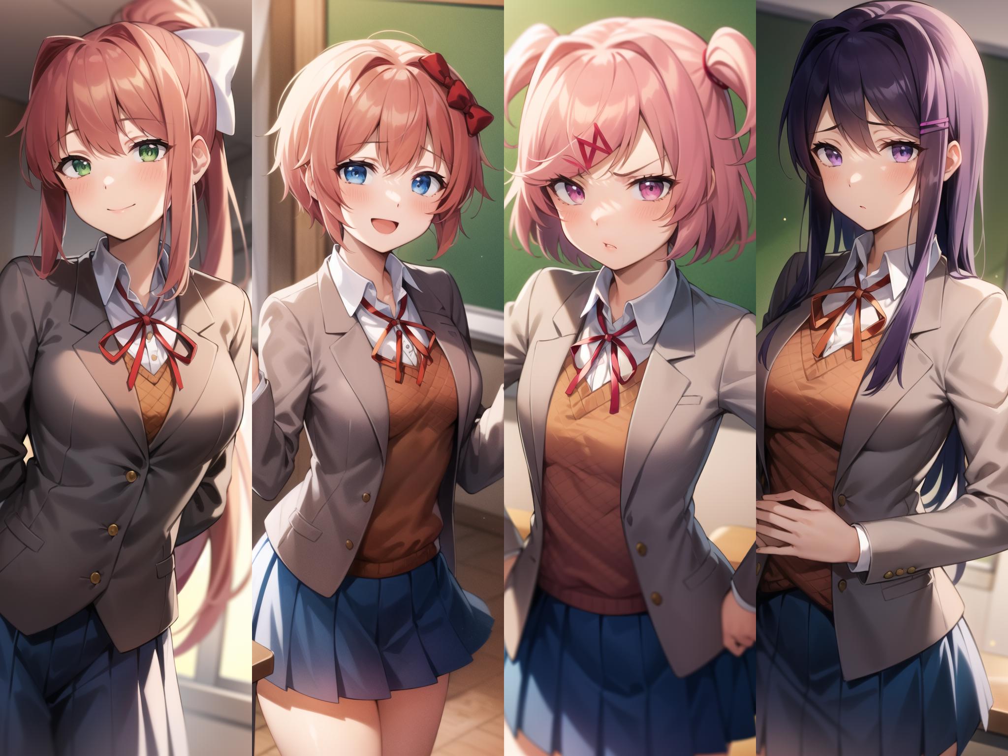 DDLC | Doki Doki Literature Club | Monika + Sayori + Natsuki + Yuri images generated with AI