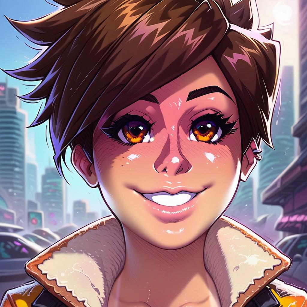 TRACER ( Overwatch ) - WITHOUT goggles/mask/glasses -NSFW- focused Pony ...