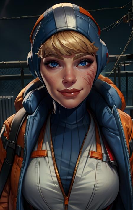 AI Image Creation wattson, bangs, blue eyes, scar on face - AIEasyPic