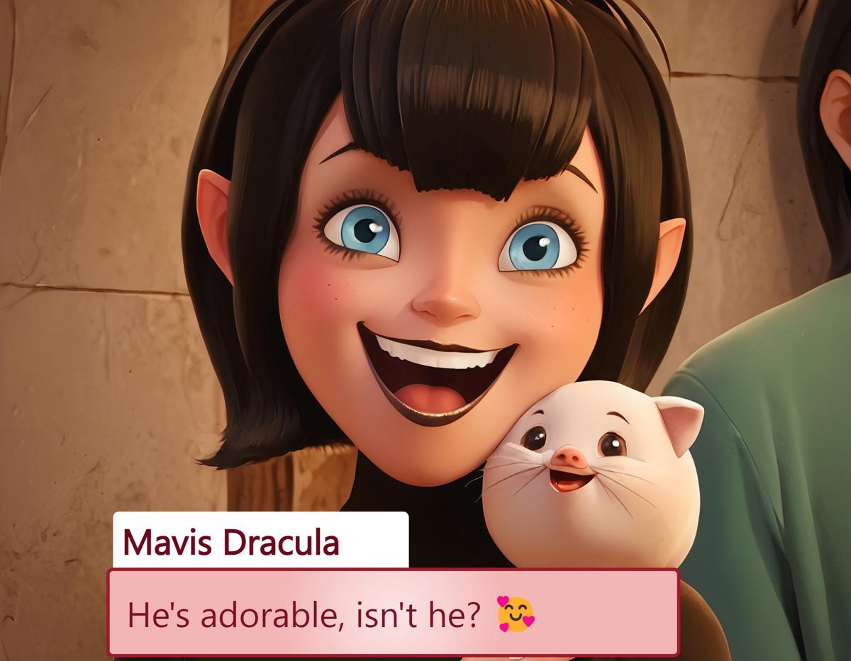 Mavis Dracula (Hotel Transylvania) A Woman Holding A Cat In Front Of A ...