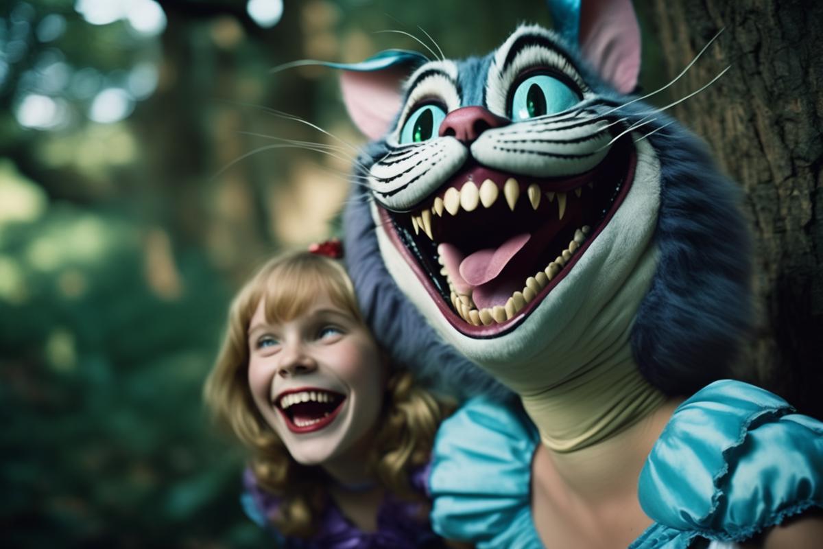 Photo of Alice in Wonderland, practicing Yoga with Cheshire Cat ...