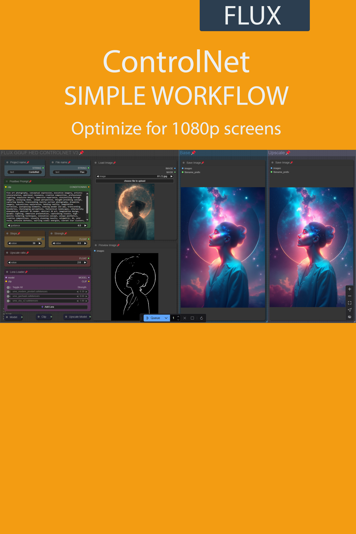 Controlnet v3 simple workflow FLUX | UPSCALE | LORA | GGUF - v3.2 ...