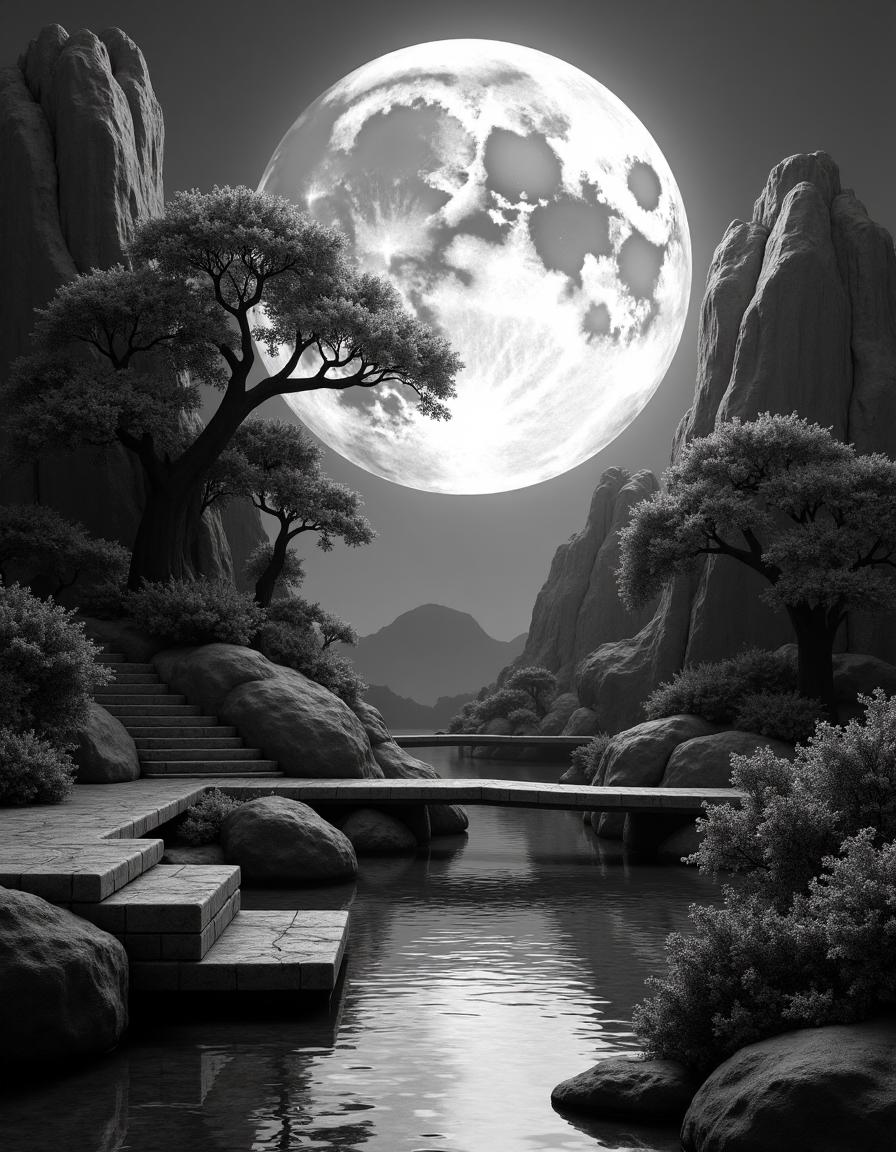 AI Image Creation 3D Rendering, landscape of a Moonlit Ter - AIEasyPic